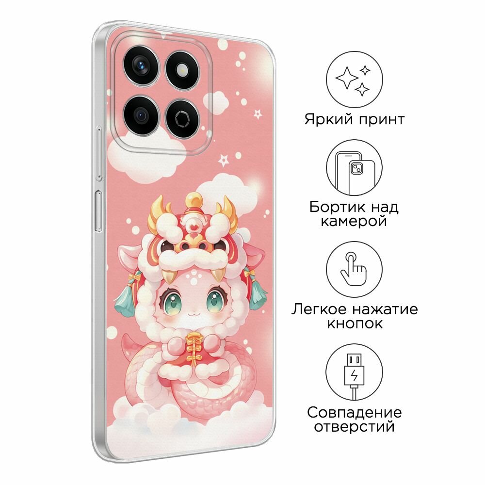 Чехол на Honor X7c / Хонор X7c с принтом Розовая китайская змейка 1 — фото 1
