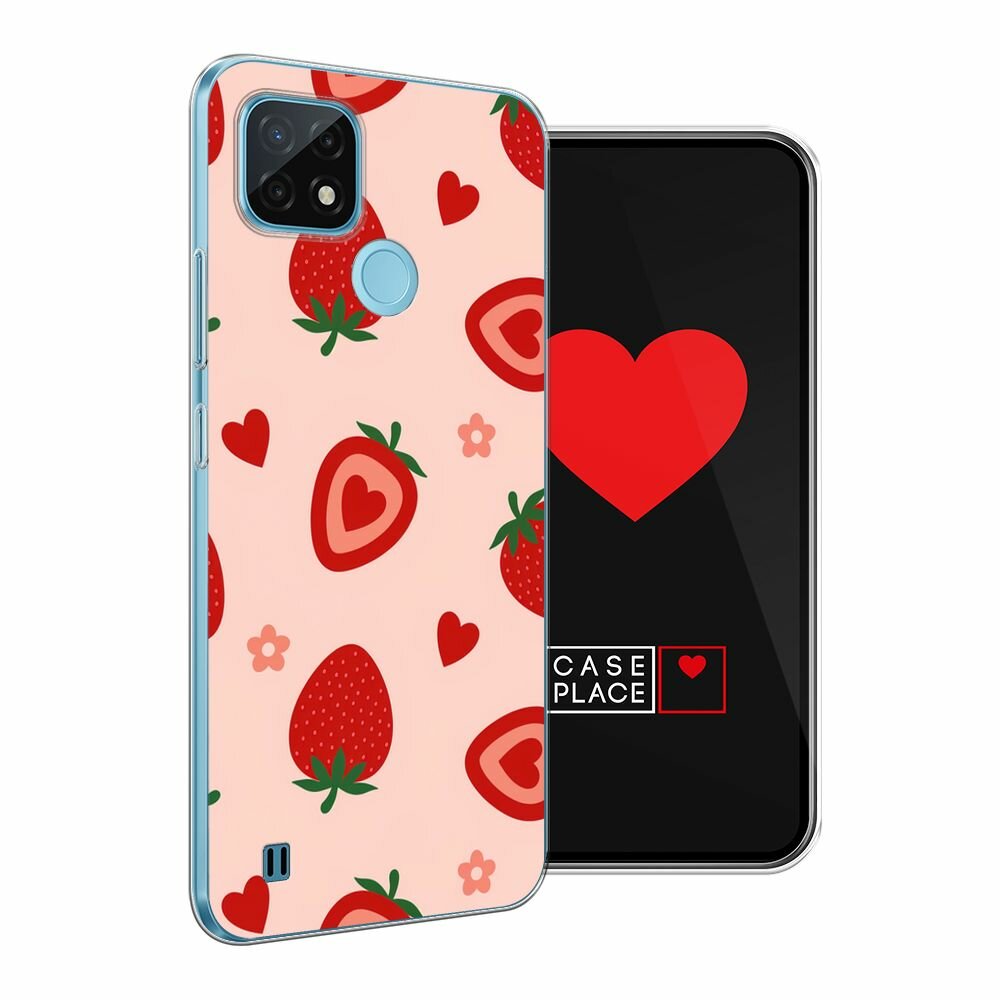 Чехол на Realme C21 / Реалми С21 с принтом "Heart strawberries 1 - 14 февраля" — фото 1
