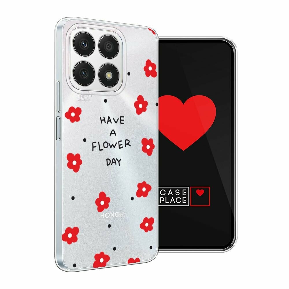 Чехол на Honor X8A / Хонор X8A с принтом "Have a flower day 2", прозрачный — фото 1
