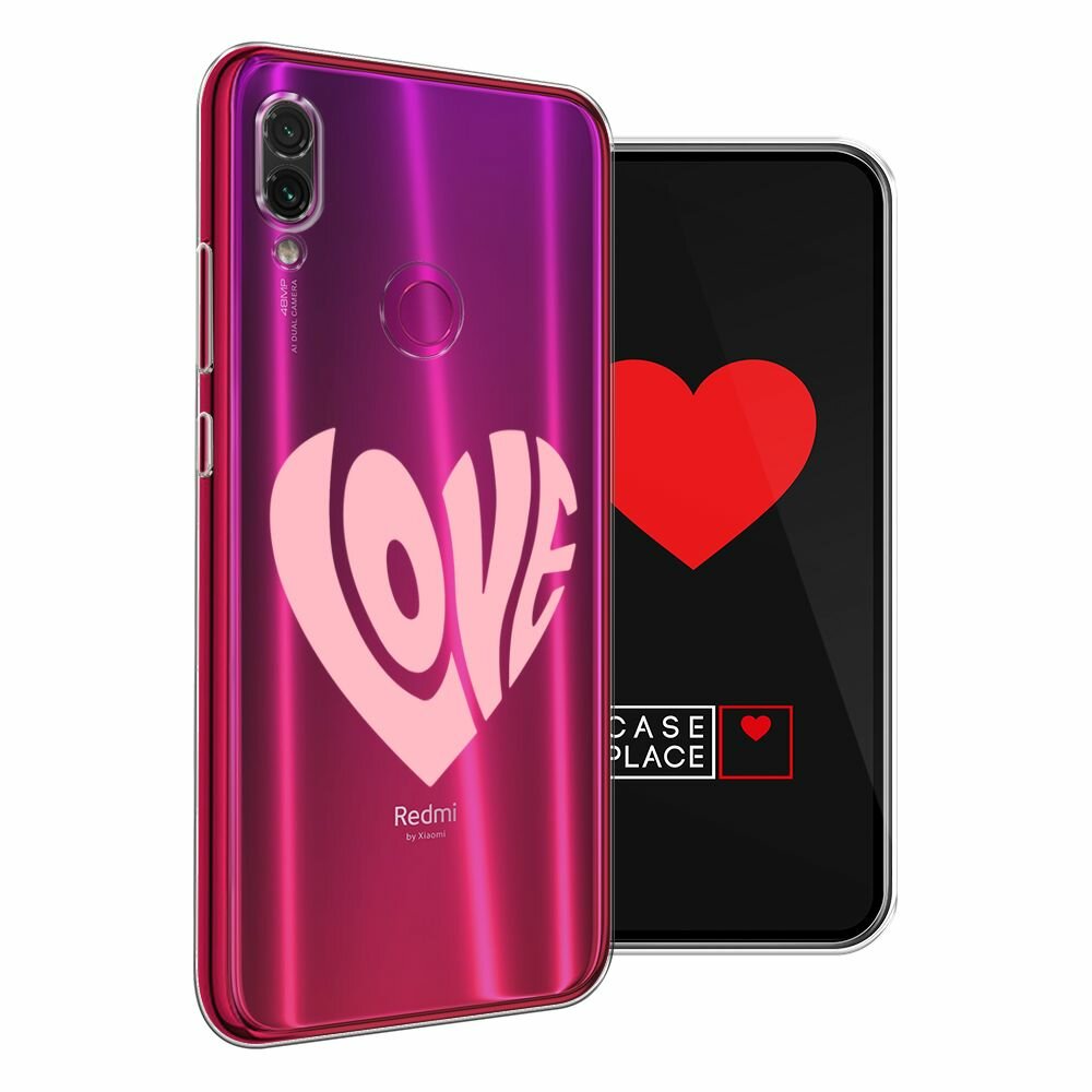 Чехол на Xiaomi Redmi Note 7 / Сяоми Редми Нот 7 с принтом "Love heart 3 - 14 февраля", прозрачный — фото 1