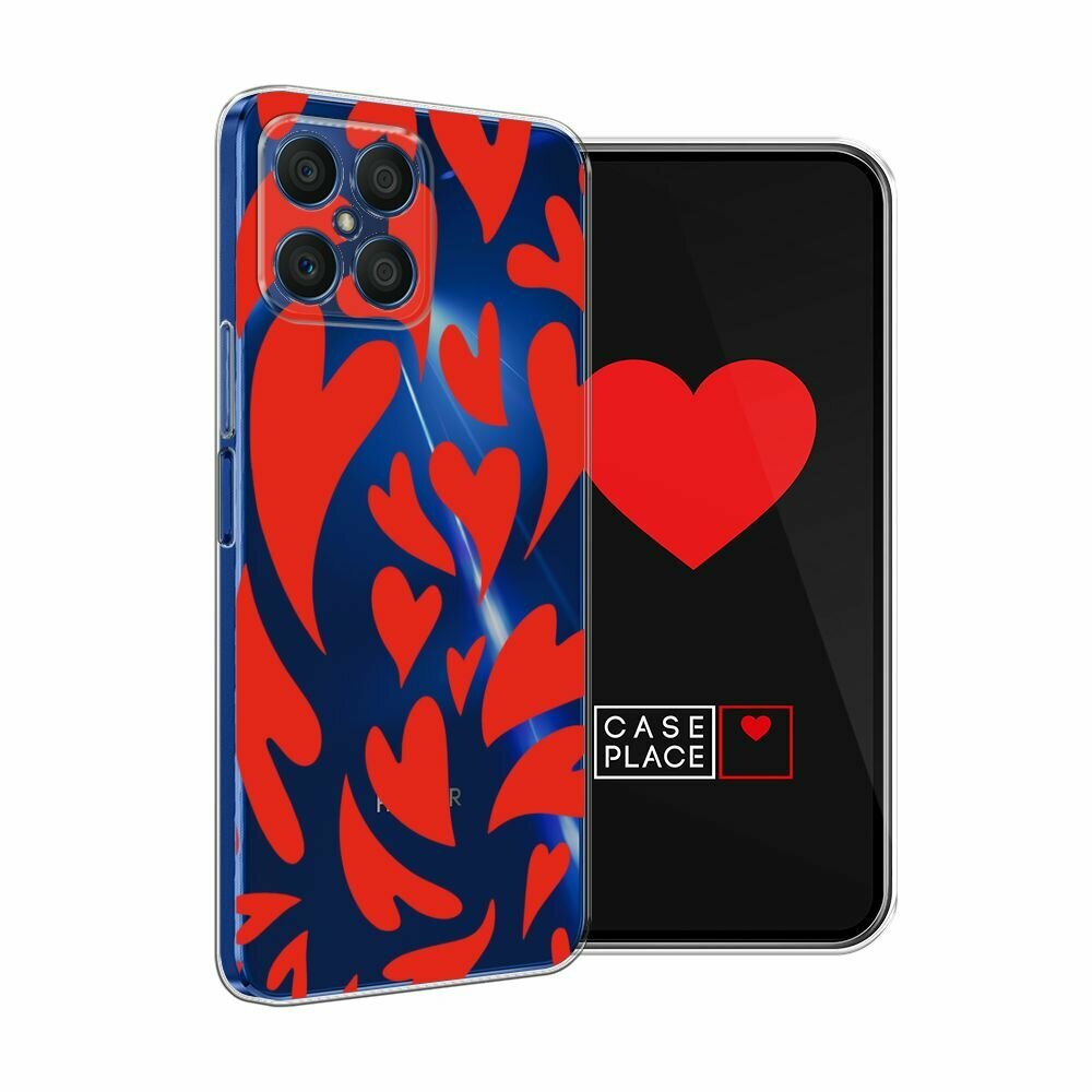 Чехол на Honor X8 / Хуавей X8 с принтом "Crazy hearts 2 - 14 февраля", прозрачный — фото 1