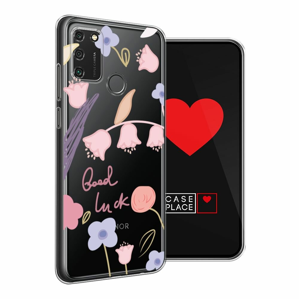 Чехол на Honor 9A / Хонор 9А с принтом "Lucky flowers", прозрачный — фото 1