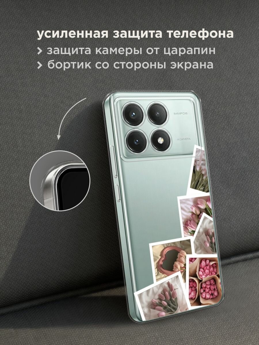 Чехол на Xiaomi Poco X6 PRO 5G / Поко X6 Про 5G с принтом "Весенние фото - 8 марта", прозрачный — фото 1