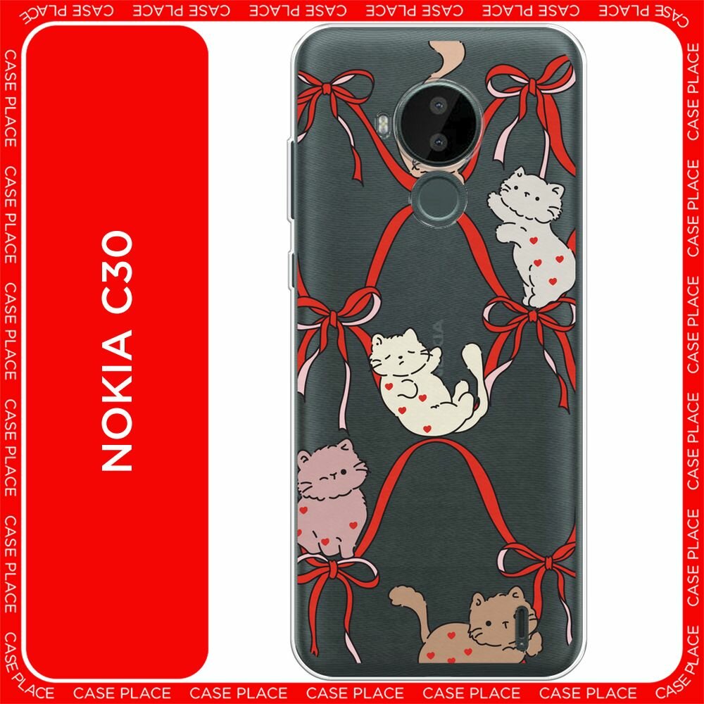 Чехол на Nokia C30 / Нокия C30 с принтом "Котики в ленточках 2", прозрачный