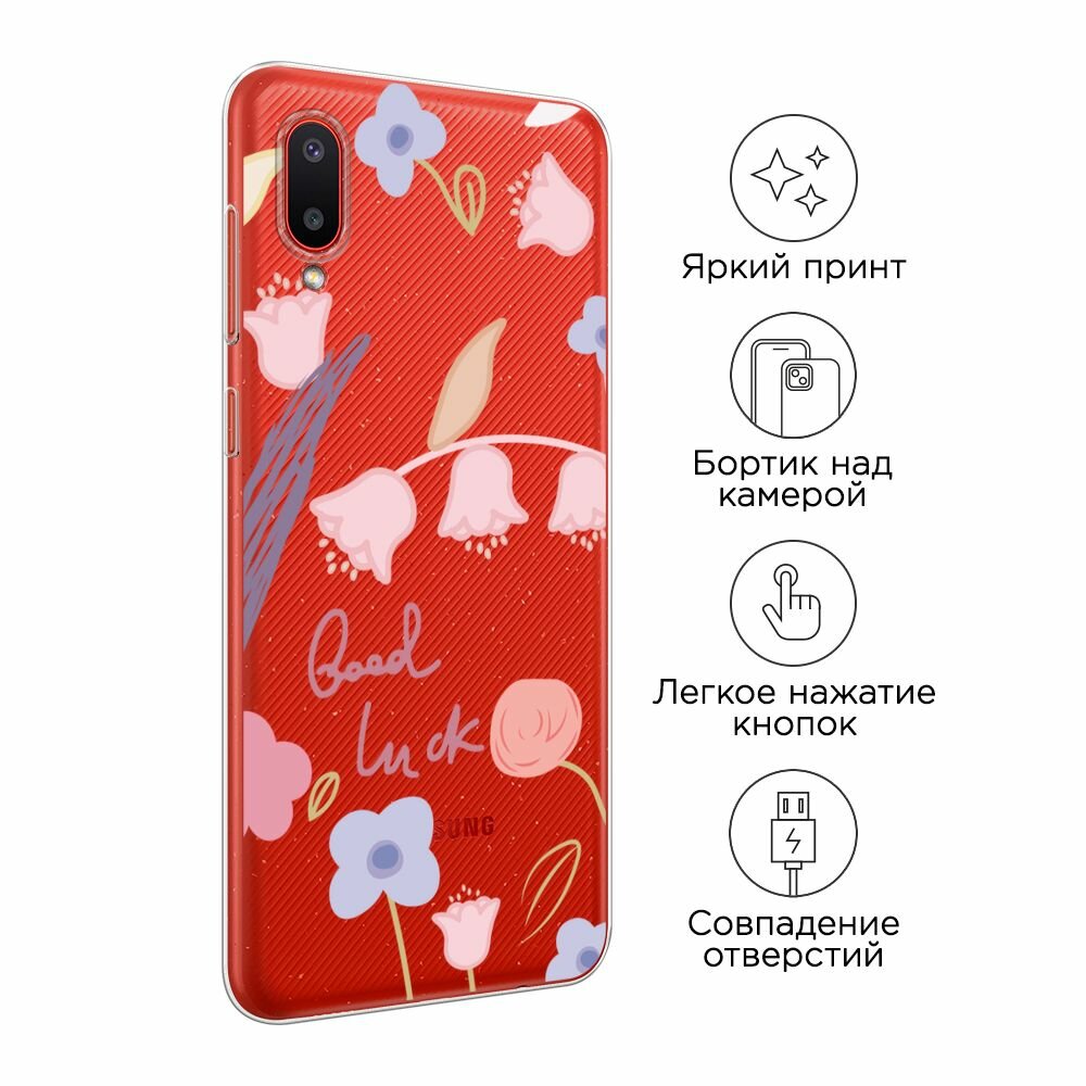 Чехол на Samsung Galaxy A02 / Самсунг Галакси А02 с принтом "Lucky flowers", прозрачный — фото 1