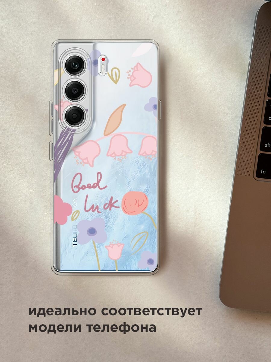 Чехол на Tecno Camon 40 Pro 5G / Текно Камон 40 Про 5G с принтом "Lucky flowers", прозрачный — фото 1