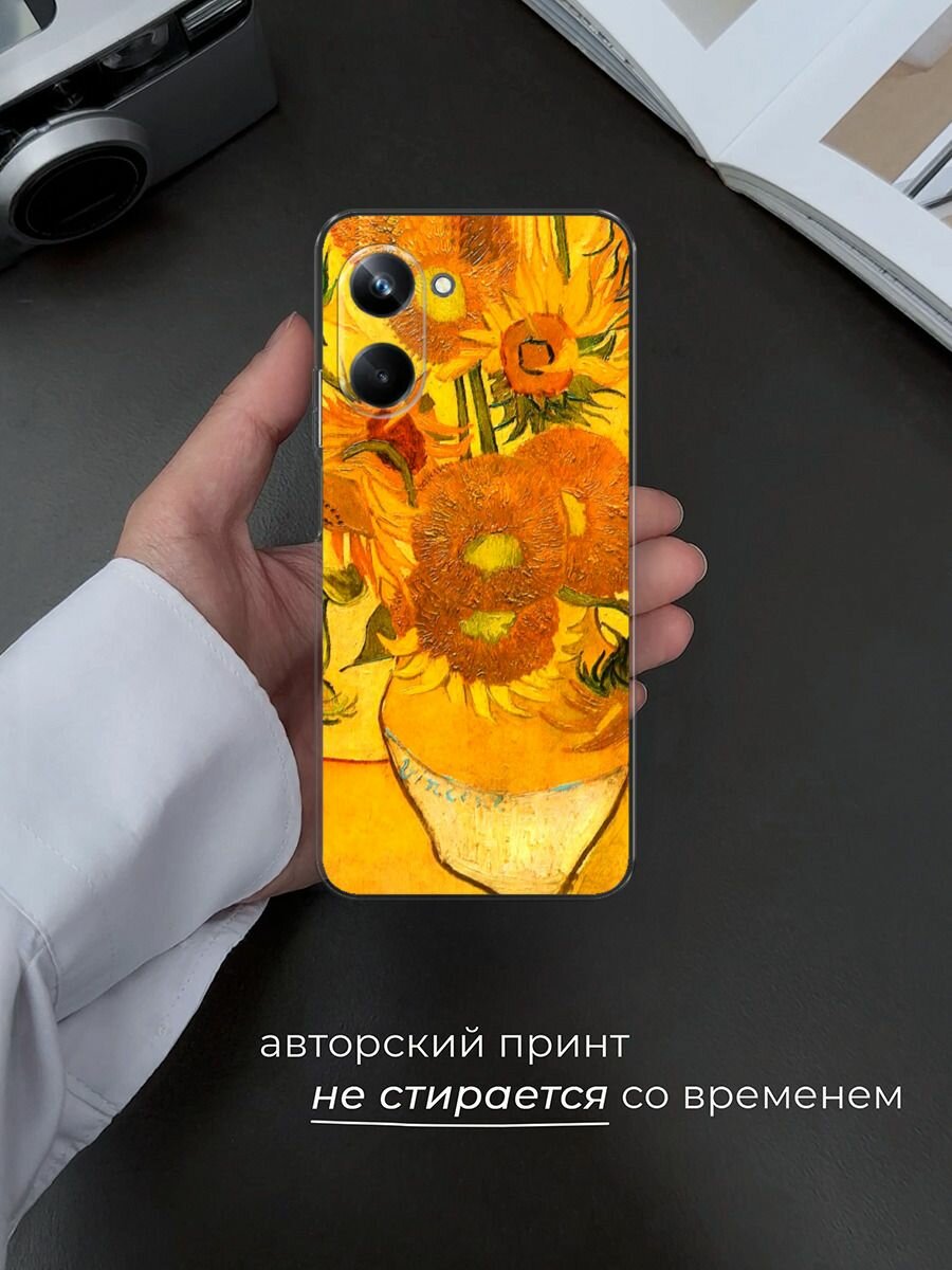 Чехол на Realme 10 Pro / Реалми 10 Про с принтом "Оранжевые подсолнухи" — фото 1
