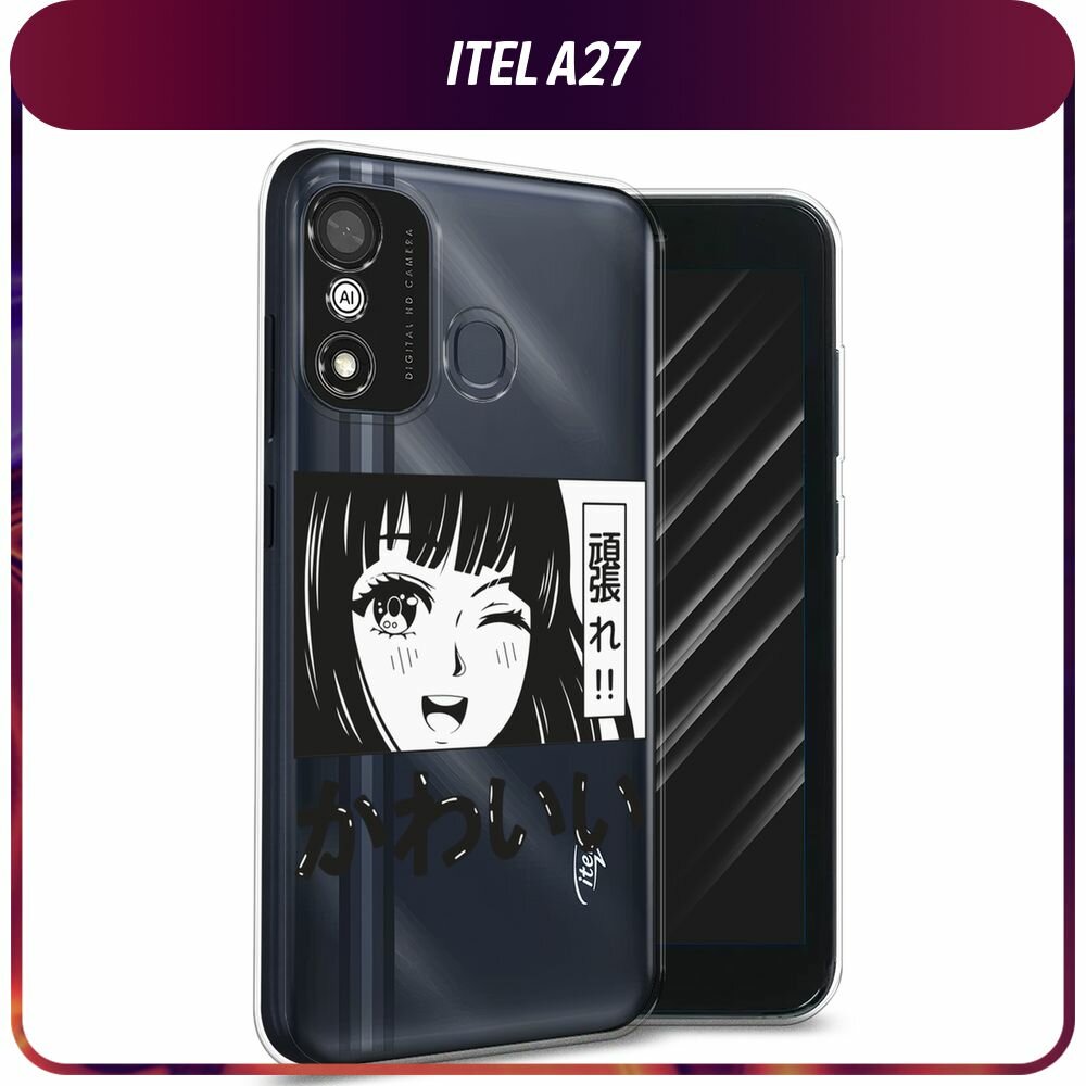 Чехол на Itel A27 / Ител А27 с принтом "Cute anime girl", прозрачный