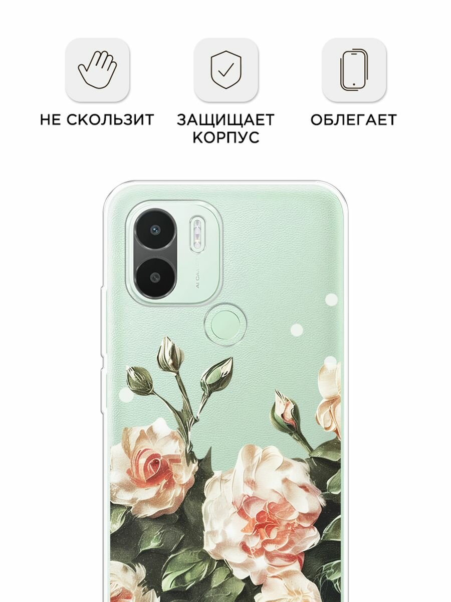 Чехол на Xiaomi Redmi A1+/Redmi A2+/Poco C51/C50 / Редми A1+ с принтом "Цветочная картина 2", прозрачный — фото 1