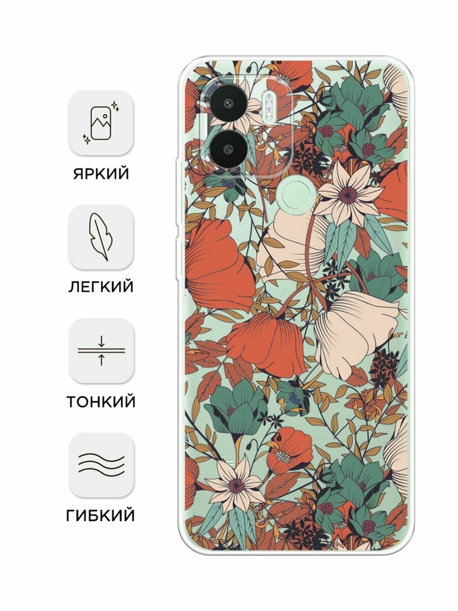 Чехол на Xiaomi Redmi A1+/Redmi A2+/Poco C51/C50 / Редми A1+ с принтом Несобранный букет, прозрачный — фото 1