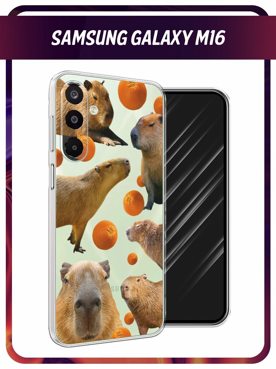 Чехол на Samsung Galaxy M16 / Самсунг Галакси М16 с принтом "Капибара и апельсины", прозрачный