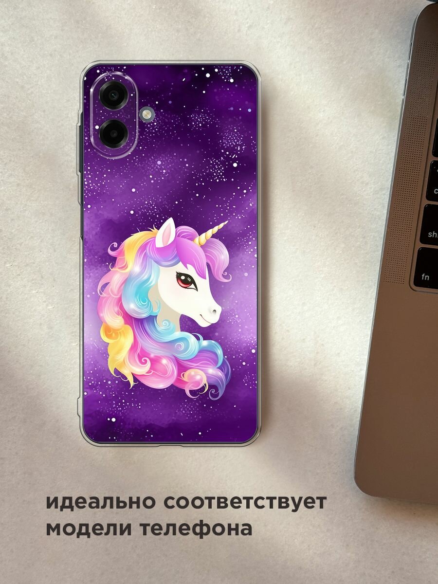 Чехол на Samsung Galaxy A07 / Самсунг А07 с принтом "Кудрявый единорог" — фото 1
