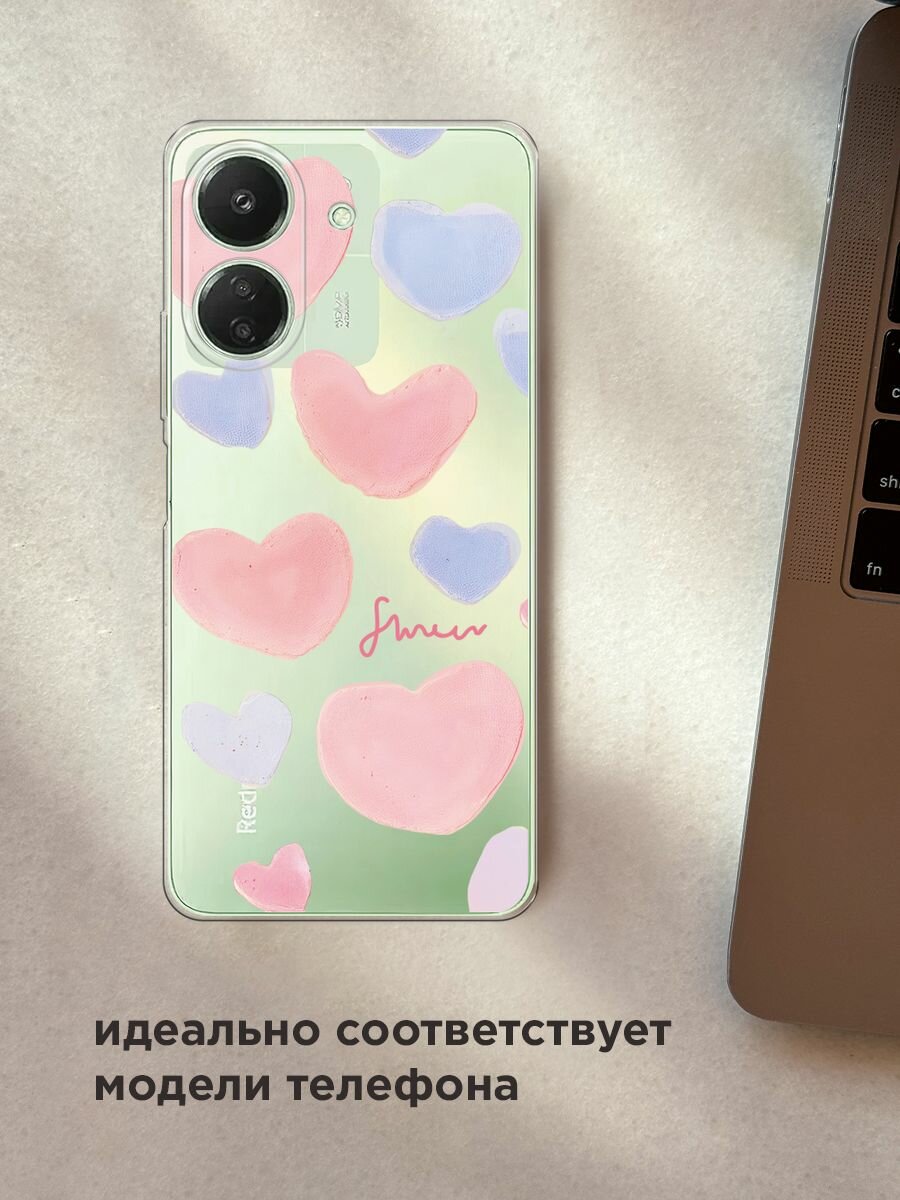 Чехол на Xiaomi Redmi 13C/Poco C65 / Сяоми Редми 13C/Поко С65 с принтом "Пастельные сердечки", прозрачный — фото 1