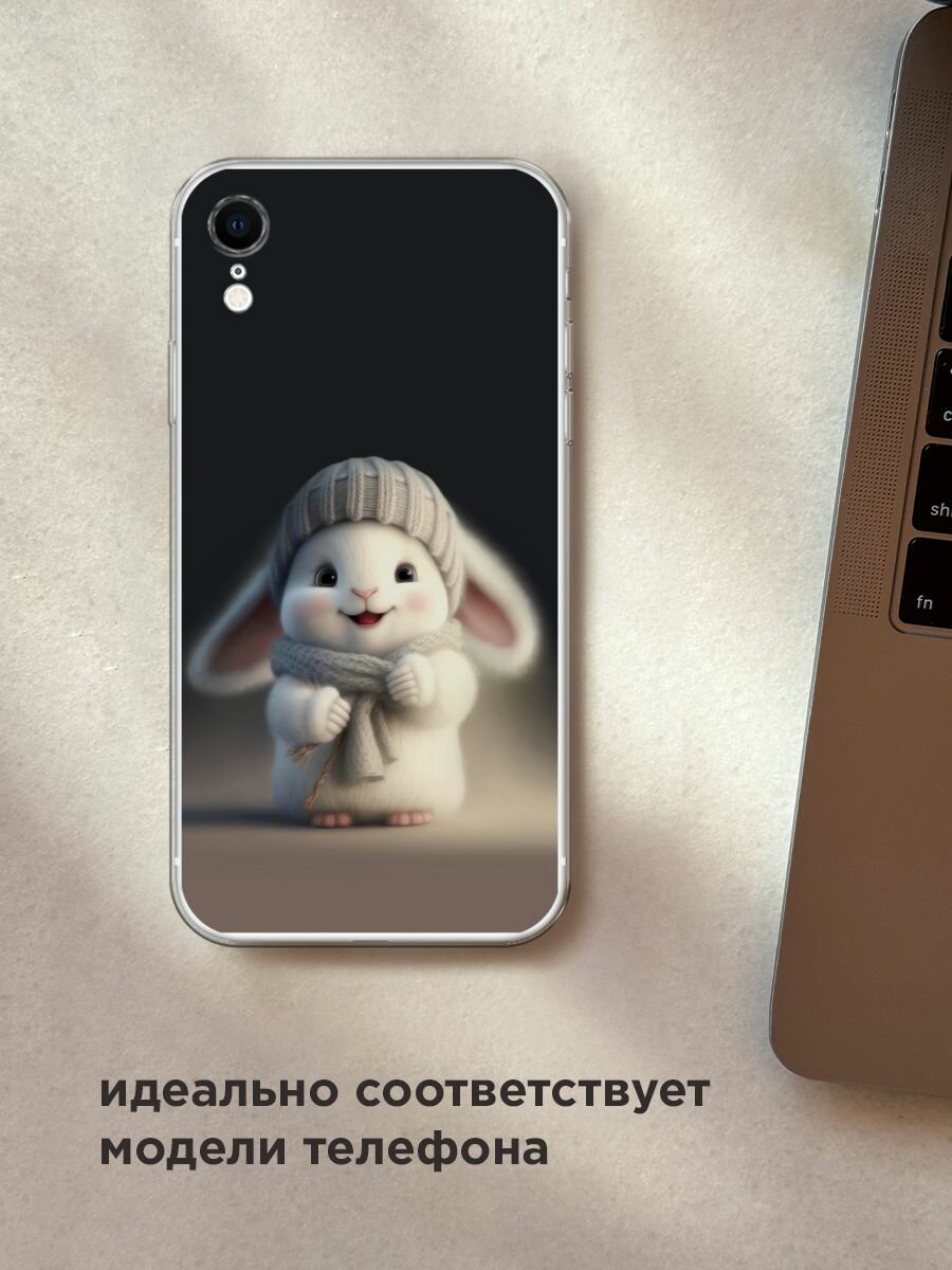 Чехол на Apple iPhone XR / Айфон XR с принтом "Белый крольчонок в шапке" — фото 1