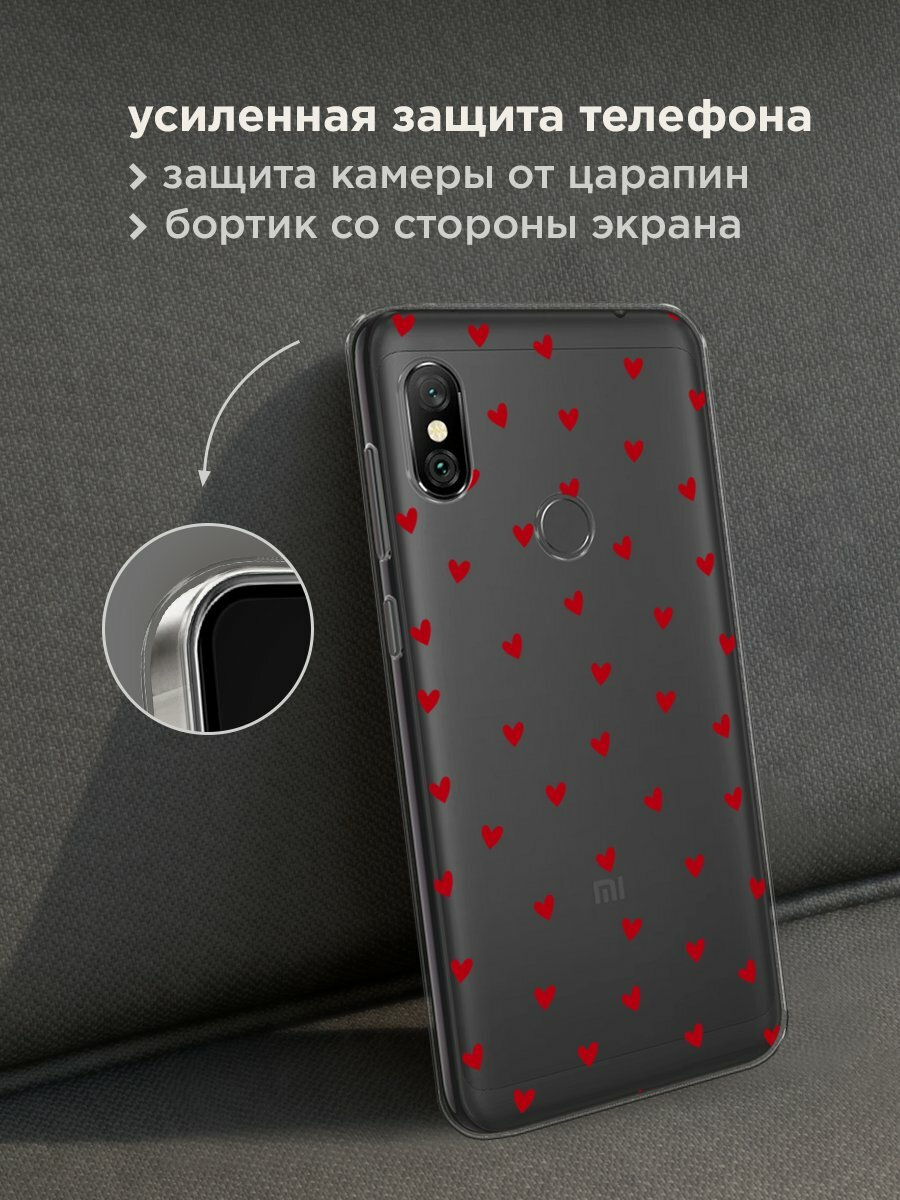 Чехол на Xiaomi Redmi Note 6 Pro / Сяоми Редми Нот 6 Про с принтом "Red hearts", прозрачный — фото 1