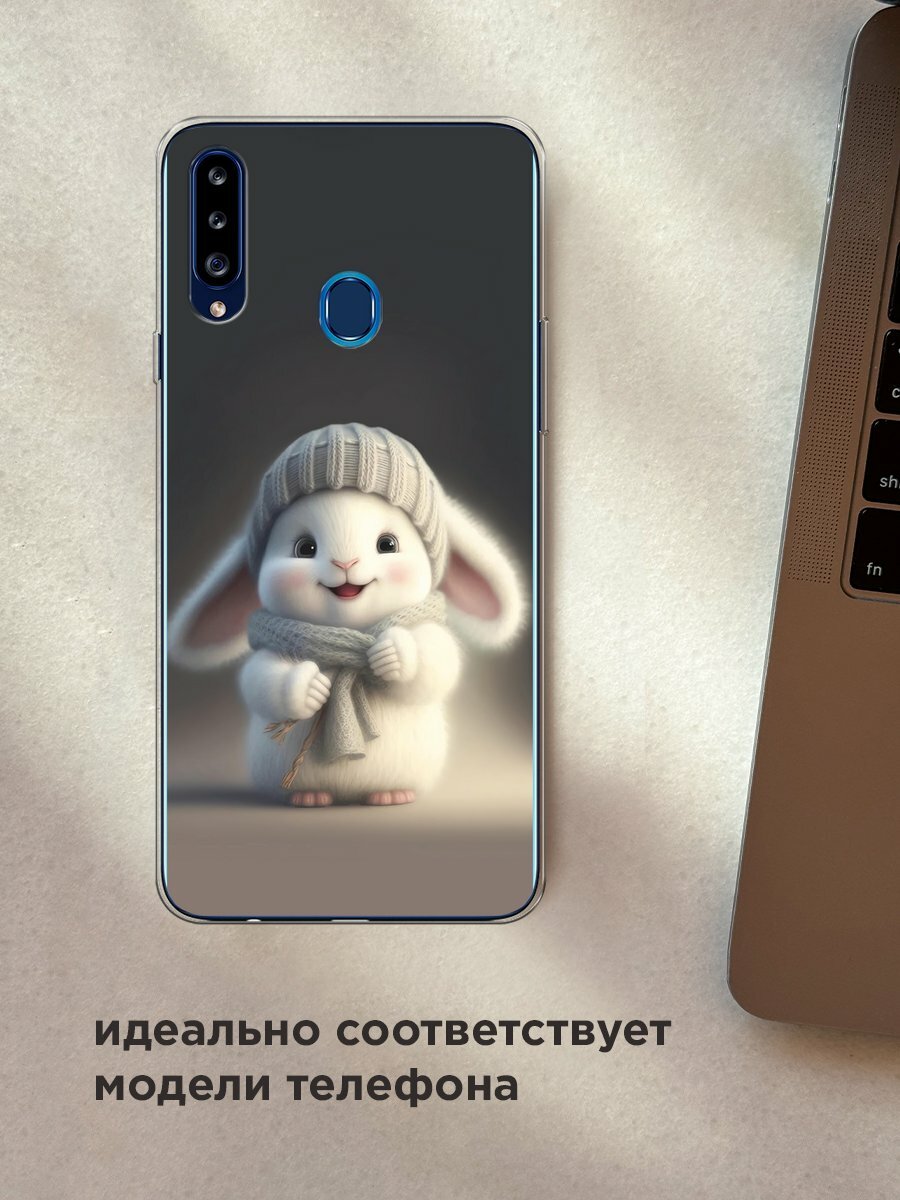 Чехол на Samsung Galaxy A20s / Самсунг Галакси A20s с принтом "Белый крольчонок в шапке" — фото 1