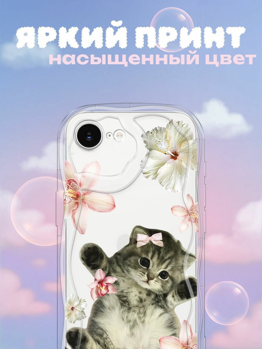 Чехол на iPhone 16e / Айфон 16е/17e с принтом "Котенок в цветах" — фото 1