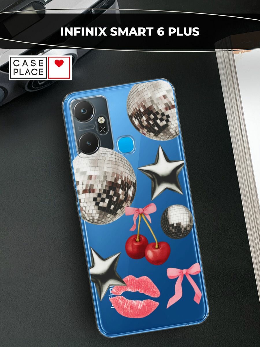 Чехол на Infinix Smart 6 Plus / Инфиникс Смарт 6 Плюс с принтом "Стильная подборка", прозрачный