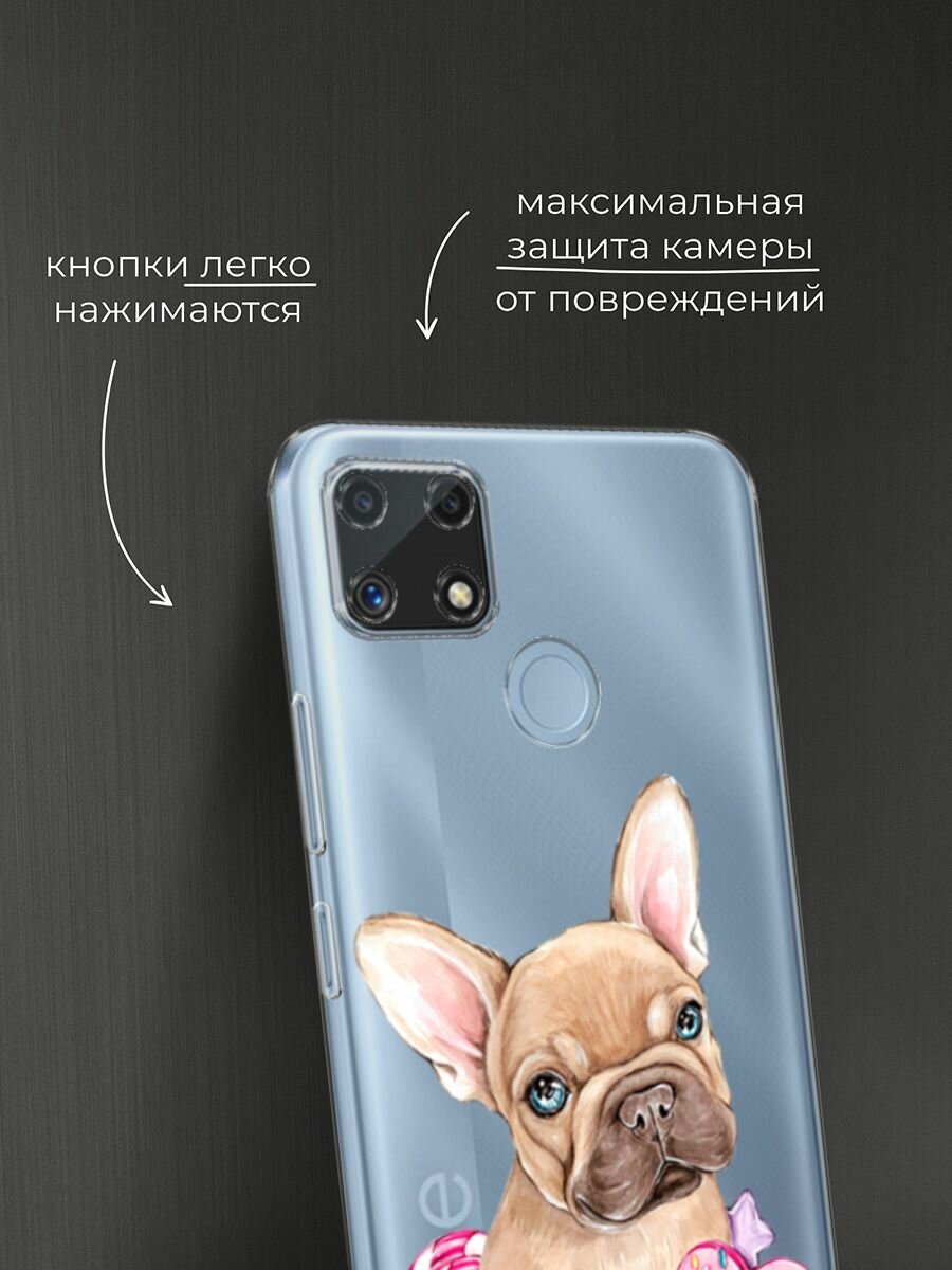Чехол на Realme C25/C25s / Реалми С25/C25s с принтом "Бульдог и сладости", прозрачный — фото 1