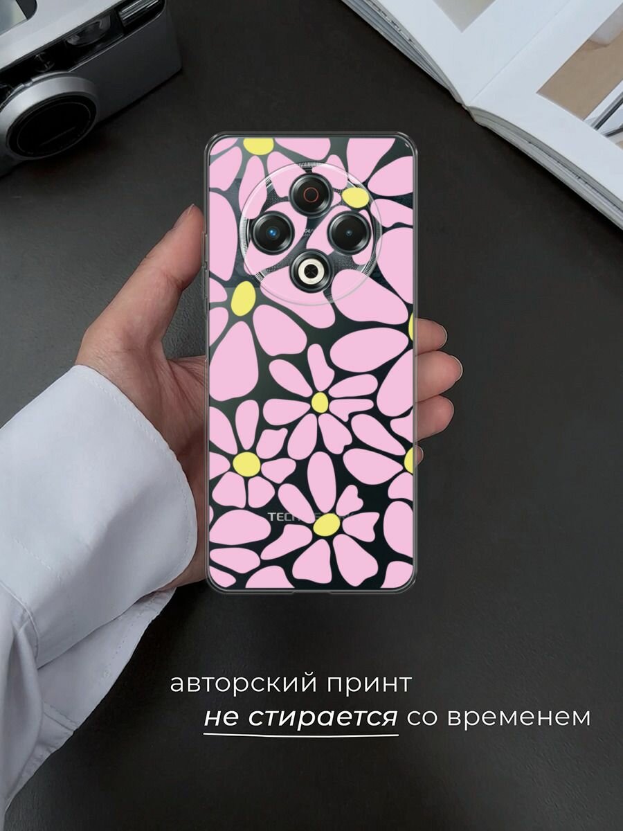 Чехол на Tecno Spark 30 / Текно Спарк 30 с принтом "Розовые лепестки 2", прозрачный — фото 1