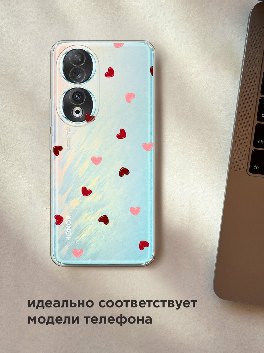 Чехол на Honor 90 / Хонор 90 с принтом "Бордовые сердечки 2" — фото 1