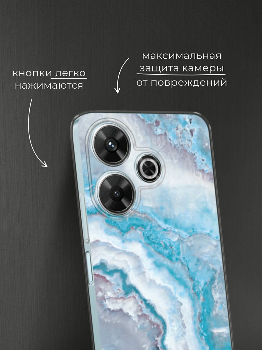 Чехол на Xiaomi Redmi Note 13R/Redmi 13/Poco M6 4G/M6 Plus с принтом "Нежно-голубой мрамор" — фото 1