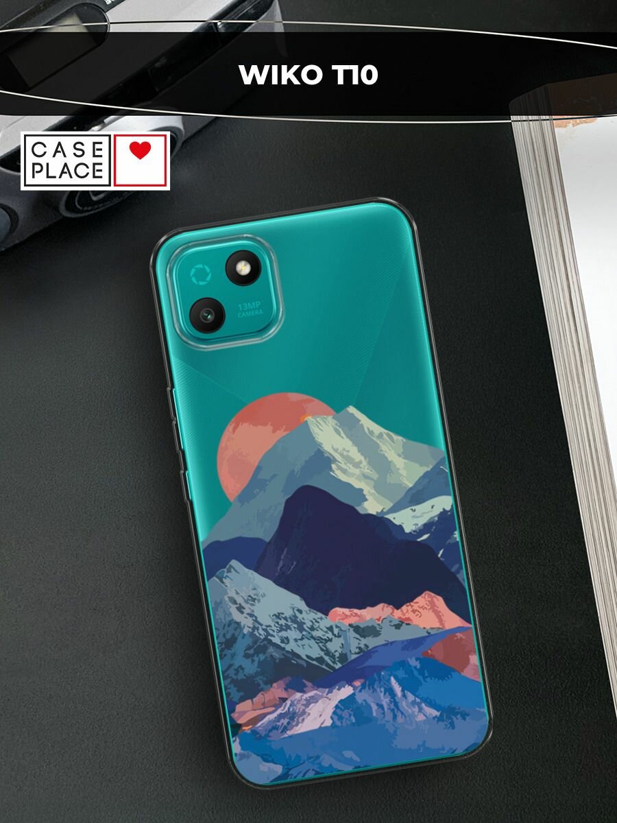 Чехол на Wiko T10 / Вико Т10 с принтом "Закат в снежных горах", прозрачный