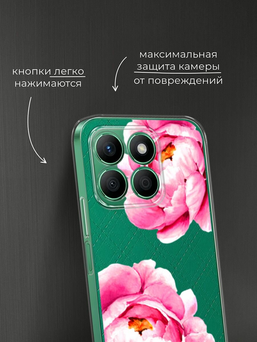 Чехол на Honor X8B / Хонор X8B с принтом "Open peonies", прозрачный — фото 1