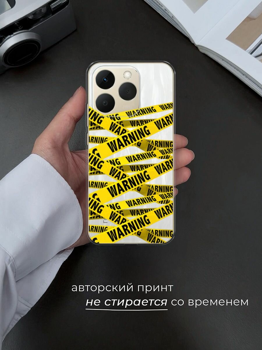 Чехол на Realme 15T / Реалми 15Т с принтом "Warning!", прозрачный — фото 1