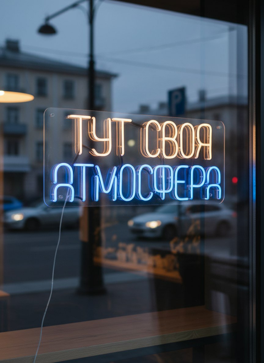 Неоновая вывеска Тут своя атмосфера / надпись из неона / Размеры: 600х260 мм