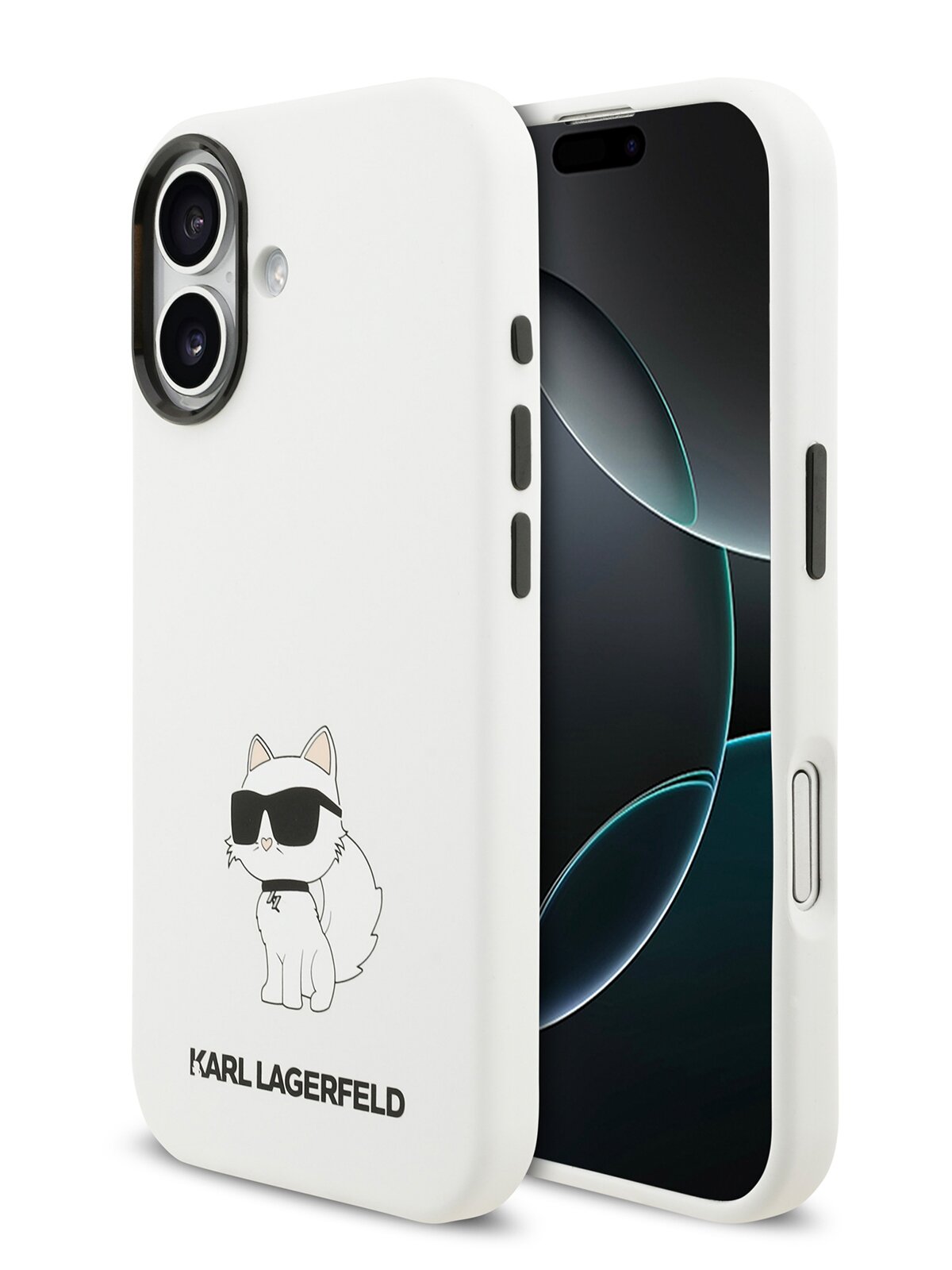 Karl Lagerfeld силиконовый чехол с MagSafe для iPhone 17, Liquid silicone NFT Choupette, белый