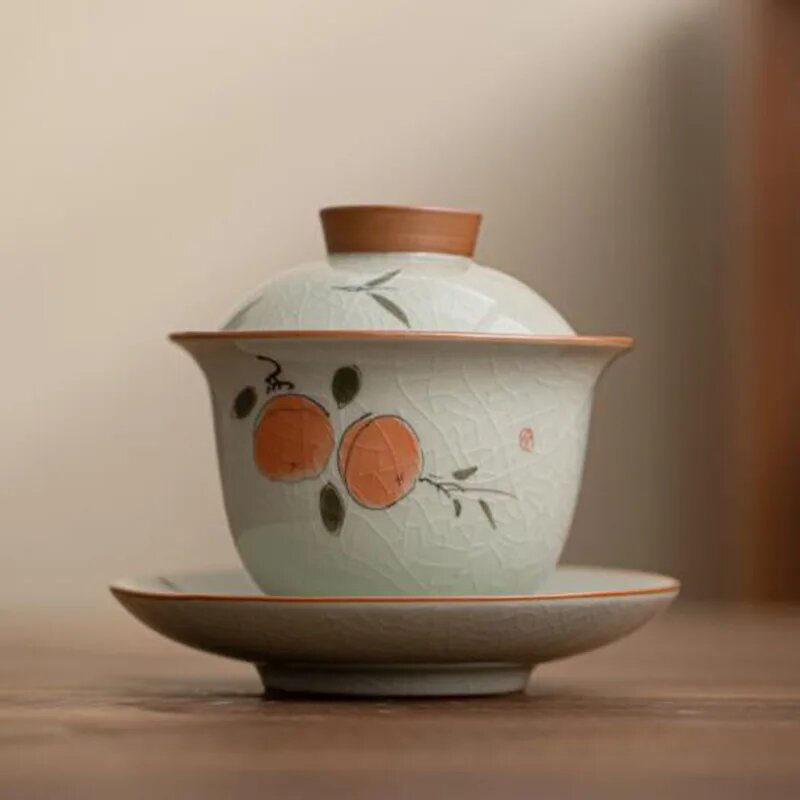HEYYES фарфоровые чашки Koi Fish Sancai Gaiwan 1 шт, 11.6x9.2cm 150ml