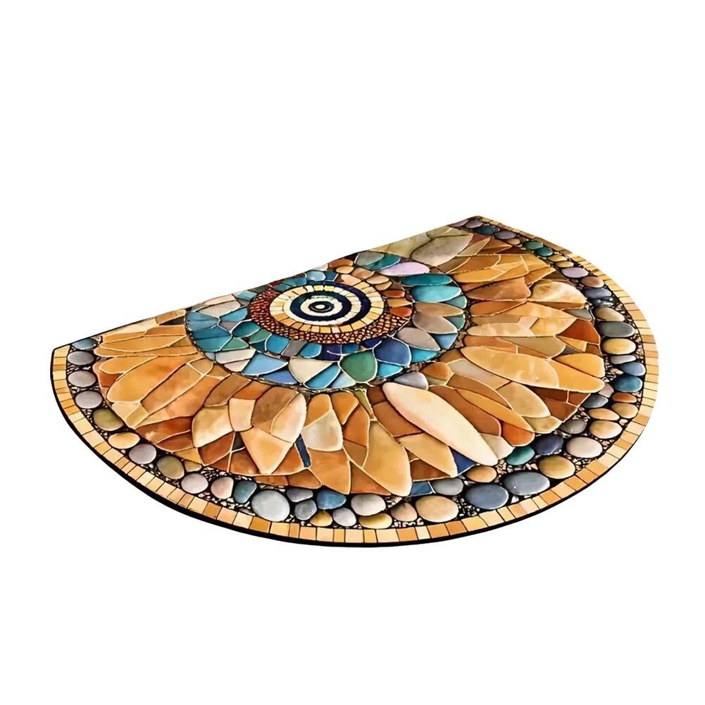 Полукруглый придверный коврик в этническом стиле, размером 23,64 x 15,76 дюймов, в винтажном европейском стиле, нескользящий мягкий коврик для входной двери, для гаража, патио и дома.