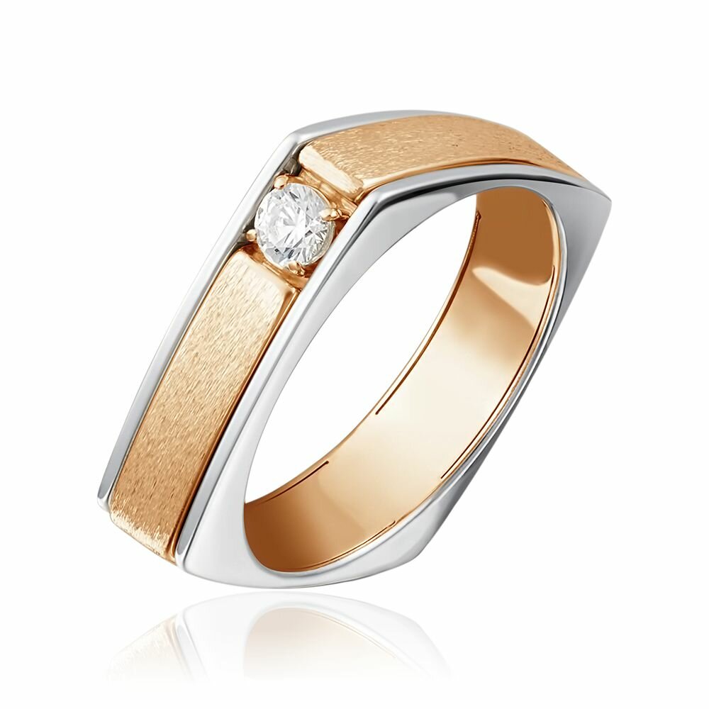 Кольцо, комбинированное золото, 585 проба, родирование, бриллиант