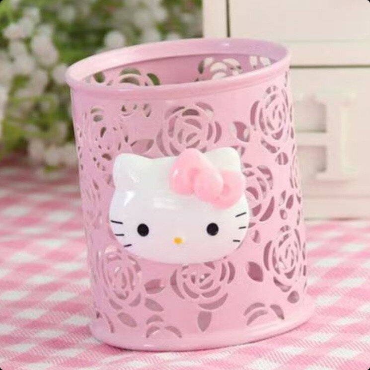 Hello Kitty полая Роза Розовая Девушка Сердце Держатель ручки Коробка для хранения