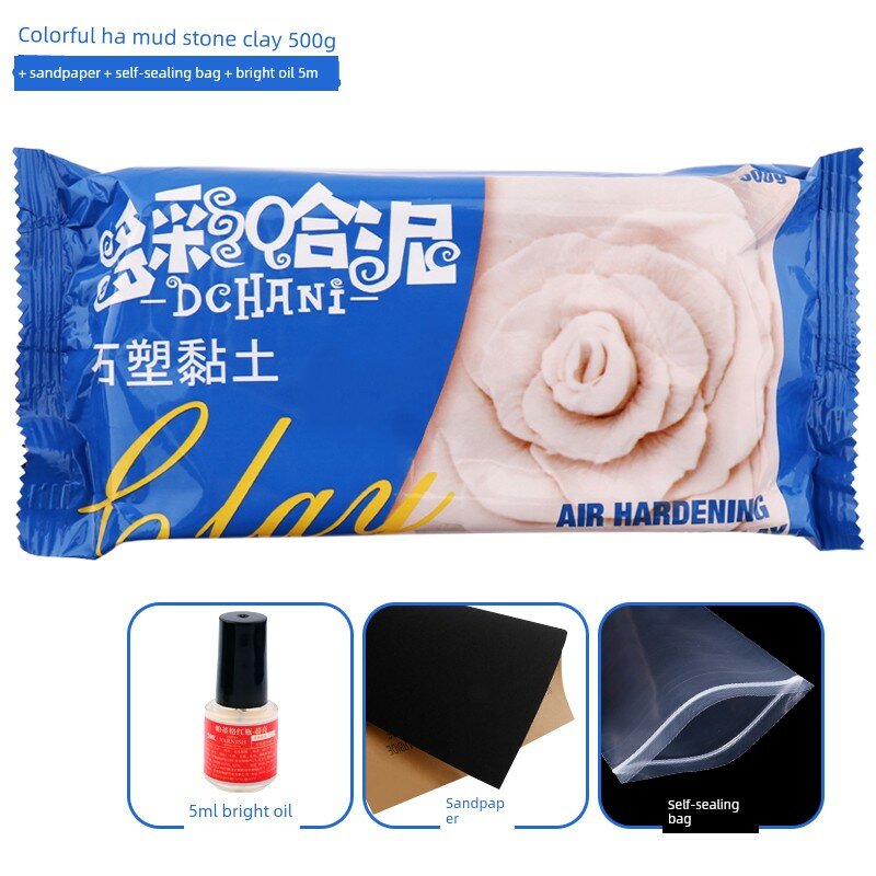 Цветная глина Ha Ni для лепки, каменная, 500г, с наждачной бумагой, пакетом и лаком 5мл
