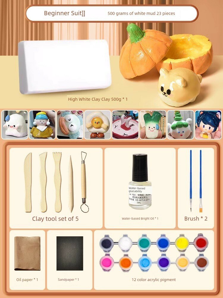 Набор для начинающих белой глины, 23 предмета с 500г глины для лепки
