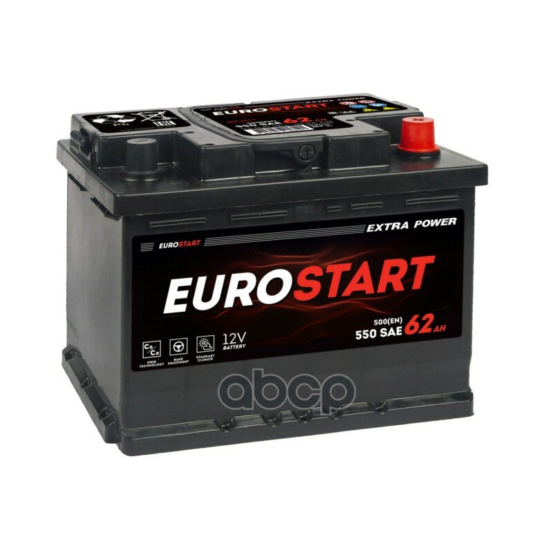 АКБ EUROSTART Extra Power 62Ah R+ (низкий), 242x175x175, 500А EUROSTART арт. EU620