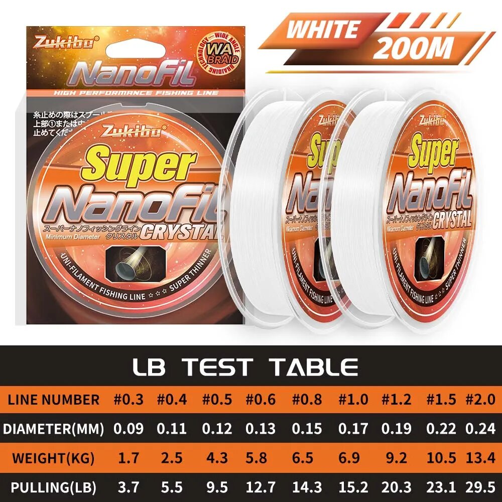ZUKIBO Nanofil Crystal Леска Зелёная 0.09mm 1.7kg 3.7LB, 200m White