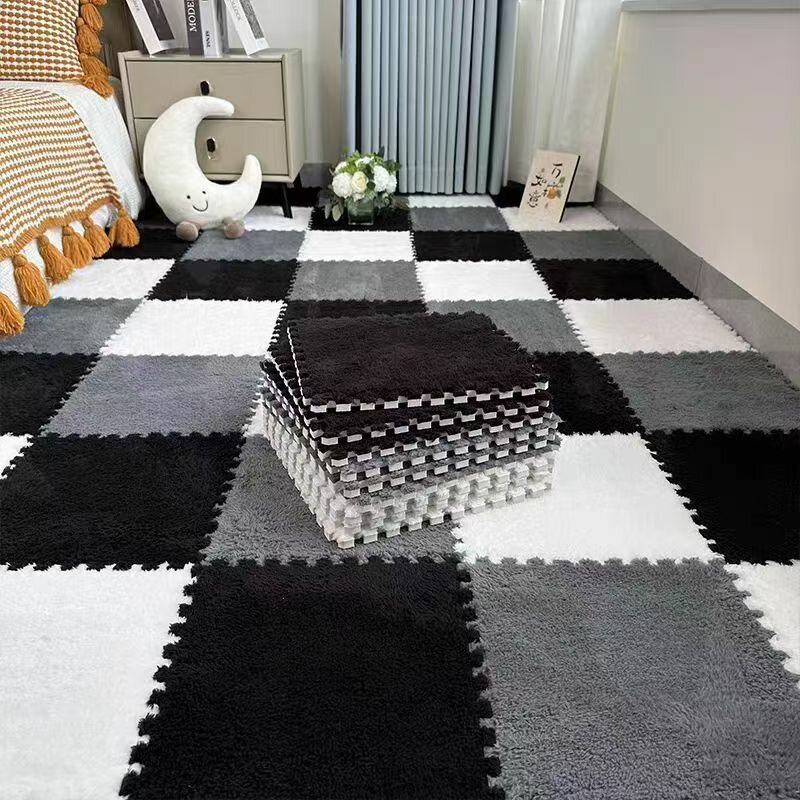 12 шт. Коврики для детской, коралловый флис, 30х30х1,5 см, цвета: серый, белый, черный