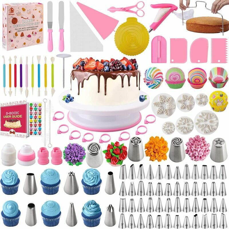 356-предметный набор для торта с поворотным столом, насадки для украшения тортов, мешки для украшения, крем для украшения, TPU мешки для украшения
