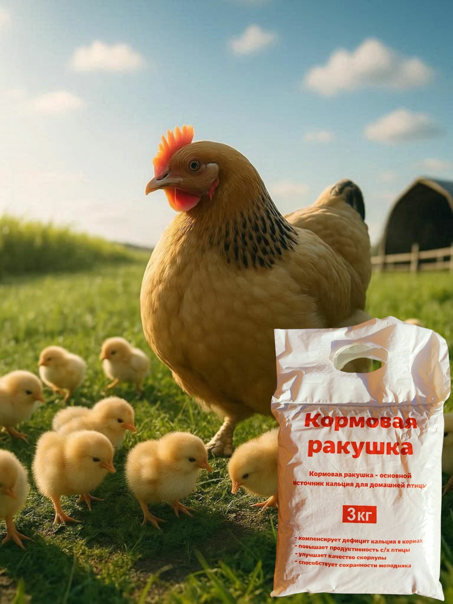 Кормовая ракушка для домашней птицы, 3кг