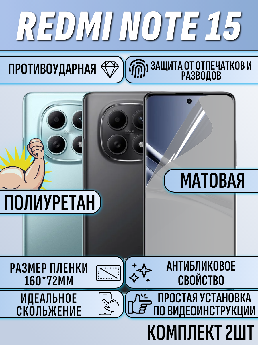 Гидрогелевая пленка Redmi note 15 матовая 2шт