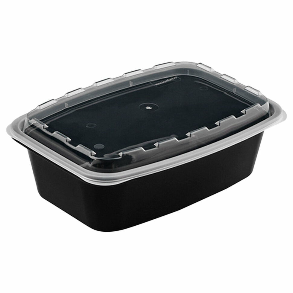 Контейнер одноразовый 1000 мл, С крышкой, 211х146 мм, черный/прозрачный, ПП, взлп, 1266Ч, 150 штук, 609225