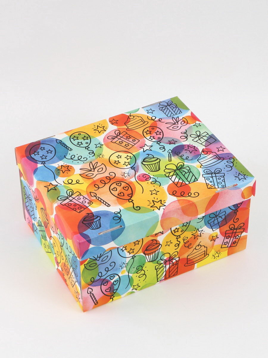 Коробка складная "День рождения", 31 x 25.5 x 16 см, тематика: воздушные шары