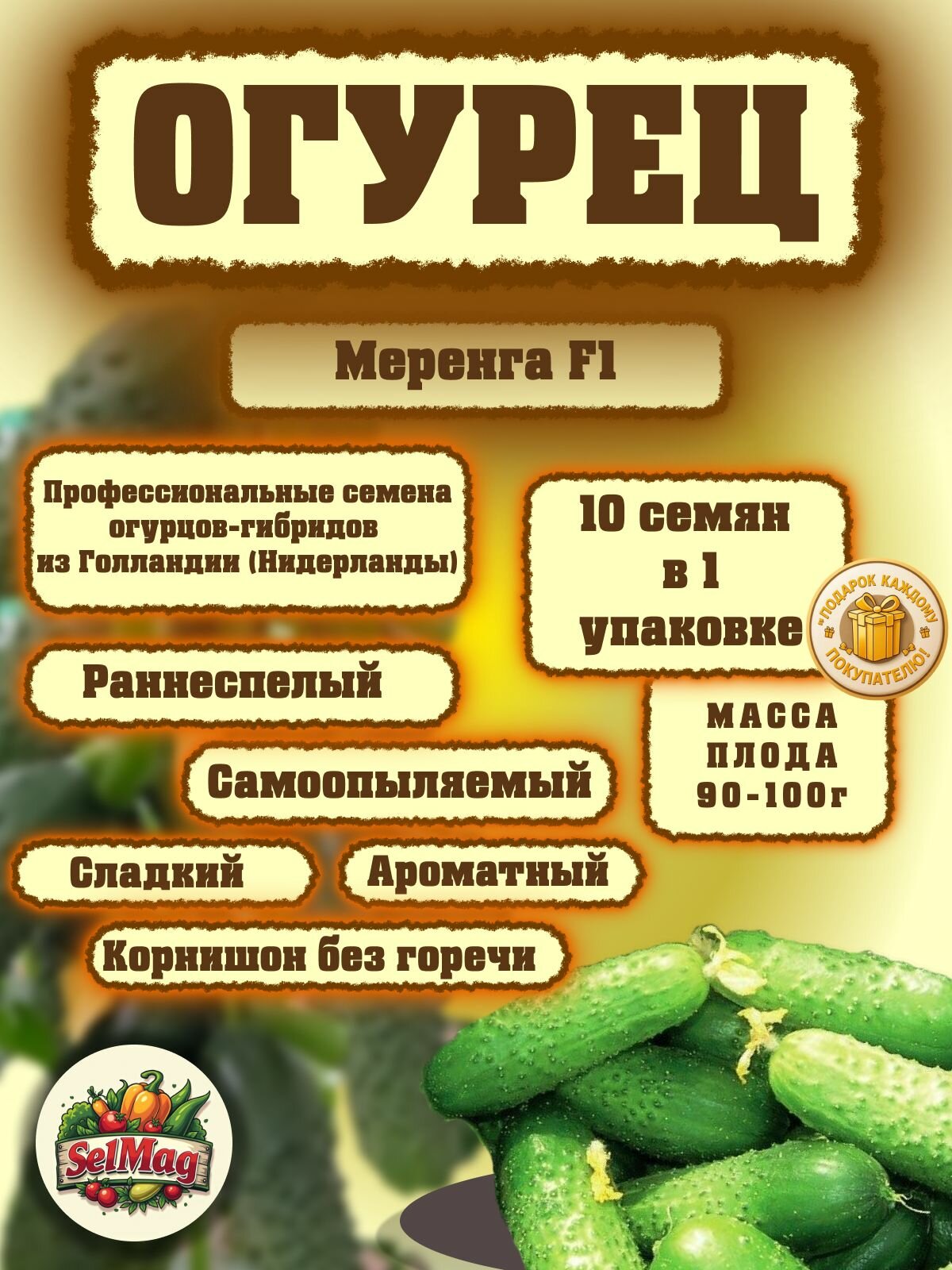 Огурец Меренга F1. Голландские (Нидерланды) семена (10 штук)