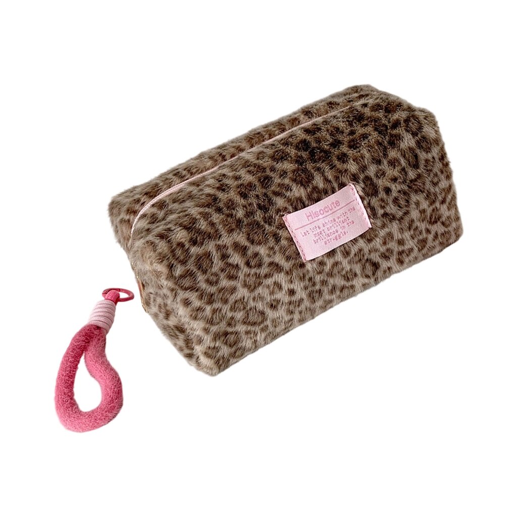 Зимняя девушка с леопардовым рисунком плюшевая портативная косметичка-клатч портативная сумка для хранения средств по уходу за кожей-коричневый