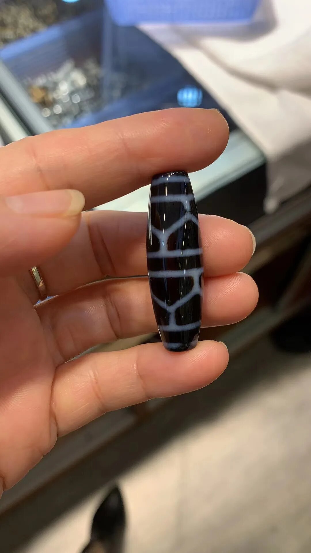 Натуральные тибетские бусины Дзи YYW, двухцветные, овальные, 13x38 мм H