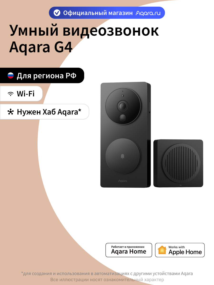 Умный видеозвонок Aqara G4 SVD-KIT1, распознаёт лица, черный