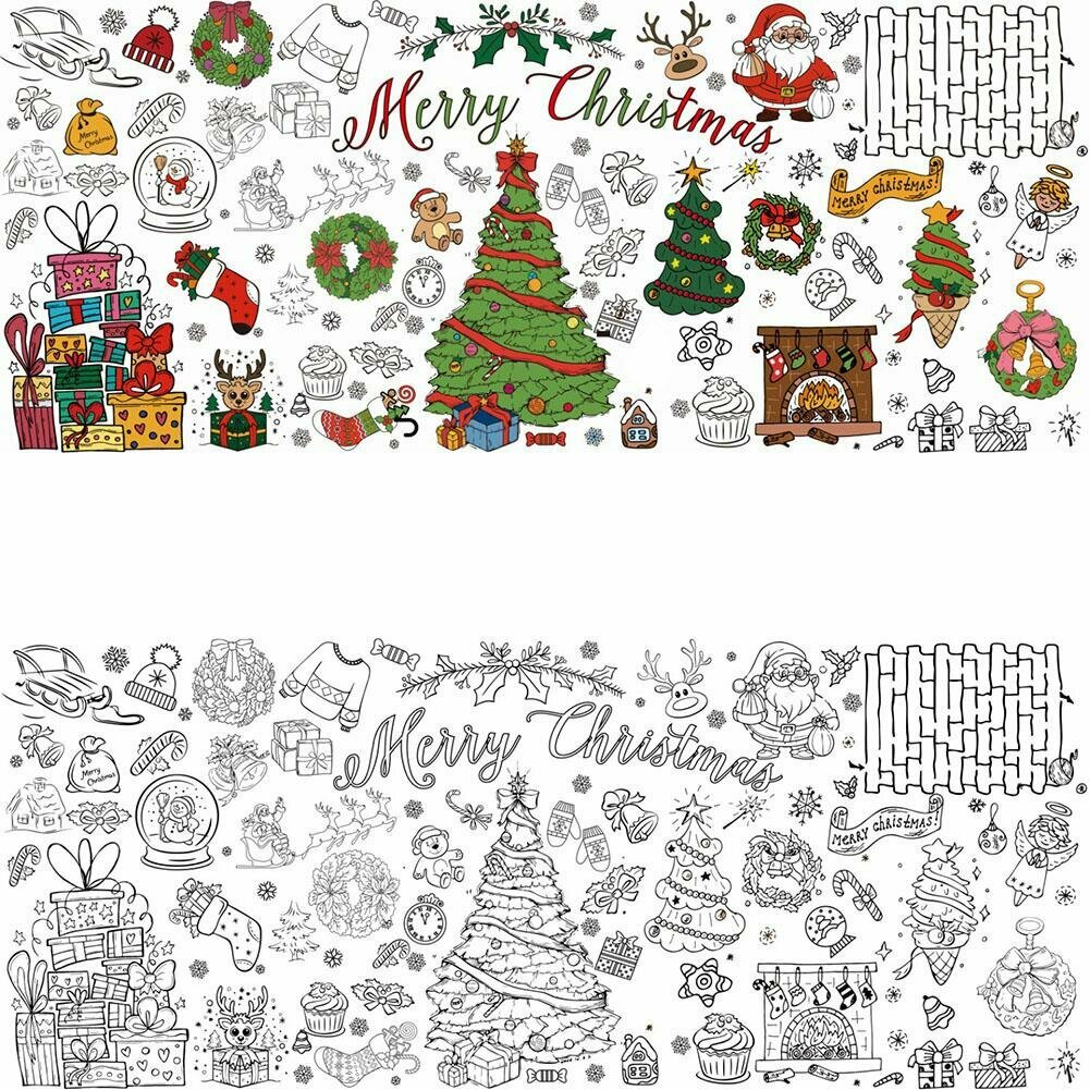 Большой плакат-раскраска Ainiupi ко Дню благодарения, 30 x 72 дюйма, раскраска на Рождество и Новый год, украшение стола, большой плакат-раскраска для детского творчества, дома, класса, праздничных вечеринок.